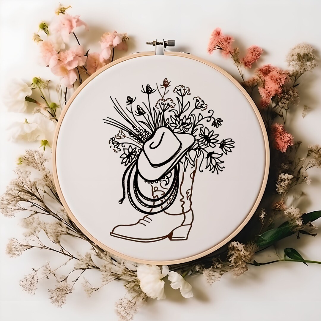 Cowboy Boot & Hat Wildflowers Embroidery Hoop Pattern - PDF Digital ...