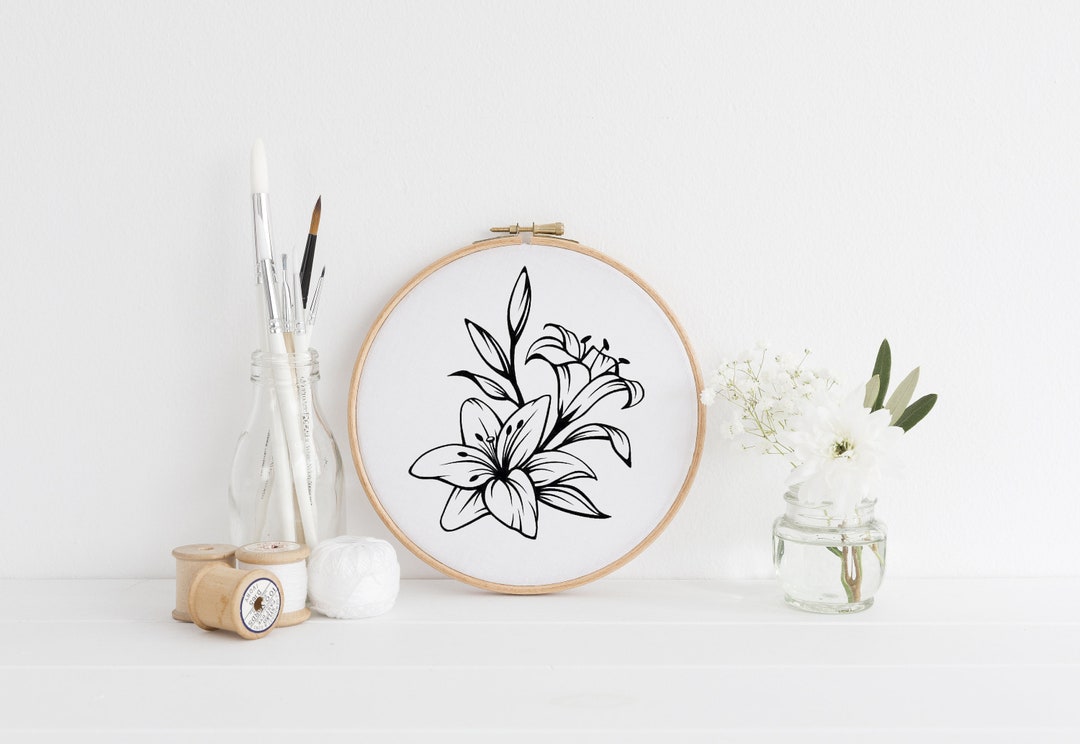 Lily Flower - Embroidery Hoop Pattern Template - PDF Digital Download ...