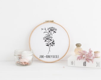 June rose & Honeysuckle Birth Flower Embroidery Pattern digital ...