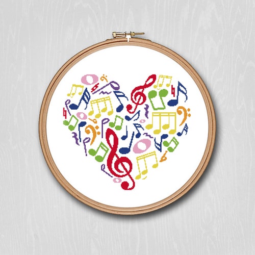 Music Heart Cross Stitch Pattern Musical Notes Three Colour | Etsy