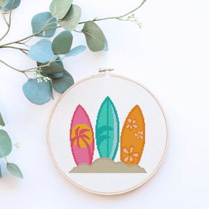 Three Surfboards Surf Board Beach Art - Counted Cross Stitch Pattern ...