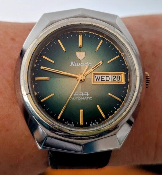 Gents 1970s Swiss SS Nivada F77 17 Jewels AS 2066 Day… - Gem