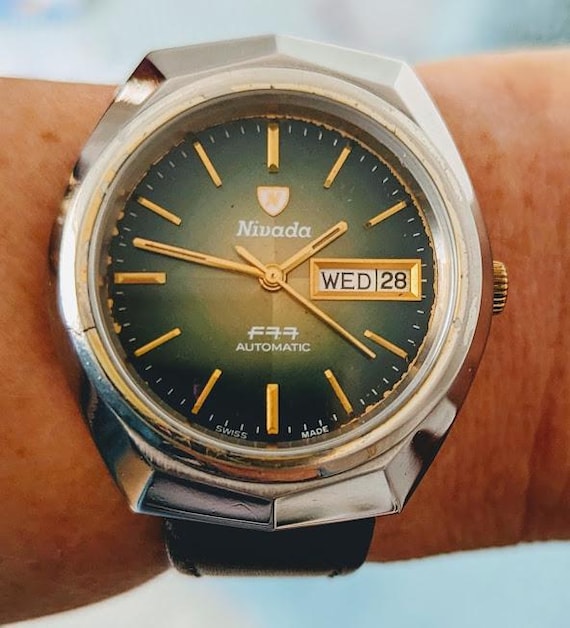 Gents 1970s Swiss SS Nivada F77 17 Jewels AS 2066 Day… - Gem