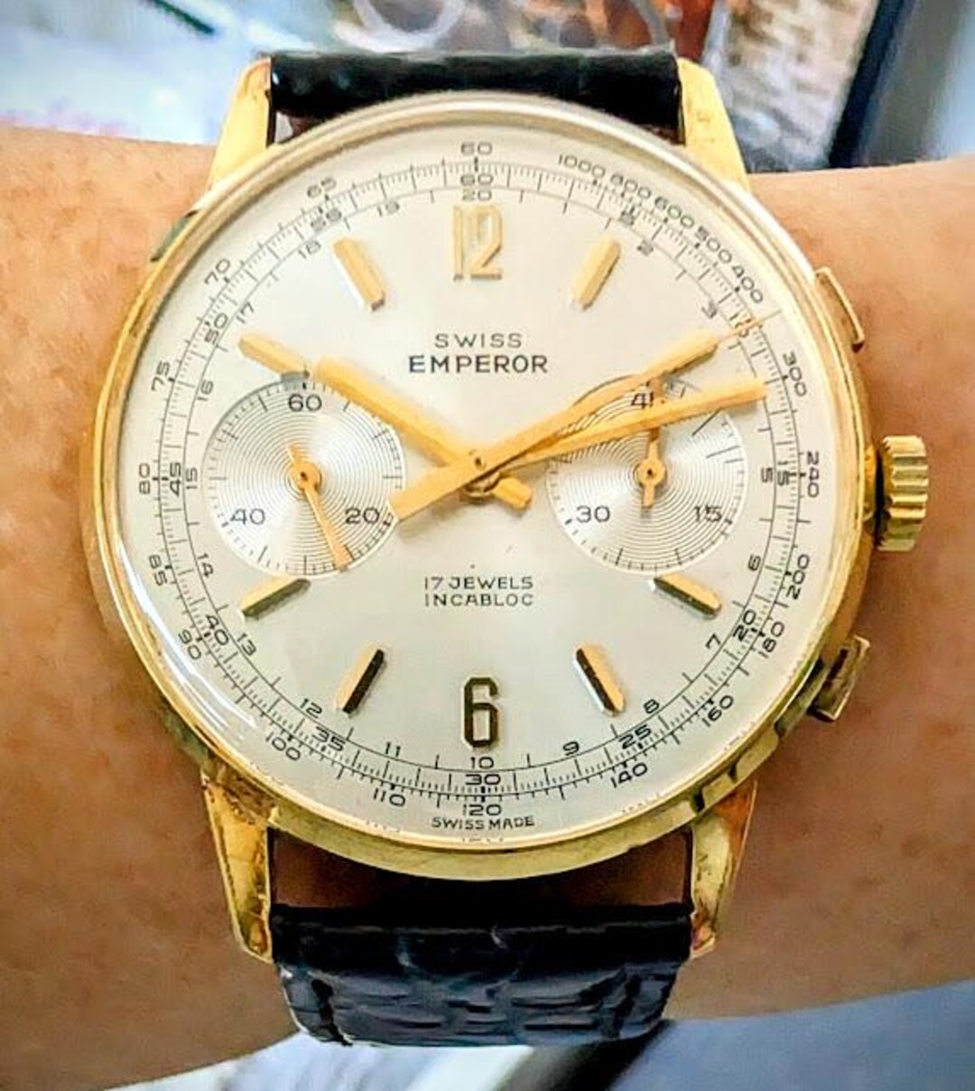 Gents 1970s Swiss Emperor Ollech &wajs Chronograph Valjoux 7733 Watch ...
