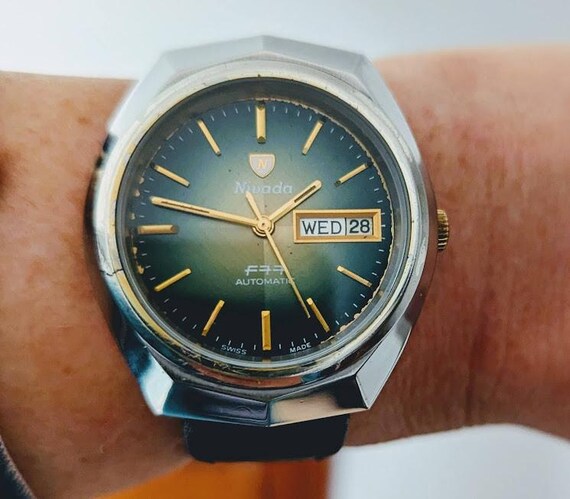 Gents 1970s Swiss SS Nivada F77 17 Jewels AS 2066 Day… - Gem