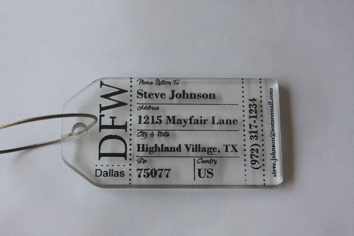 Low Profile Personalized Acrylic Luggage Tag Acrylic Bag Tag - Etsy