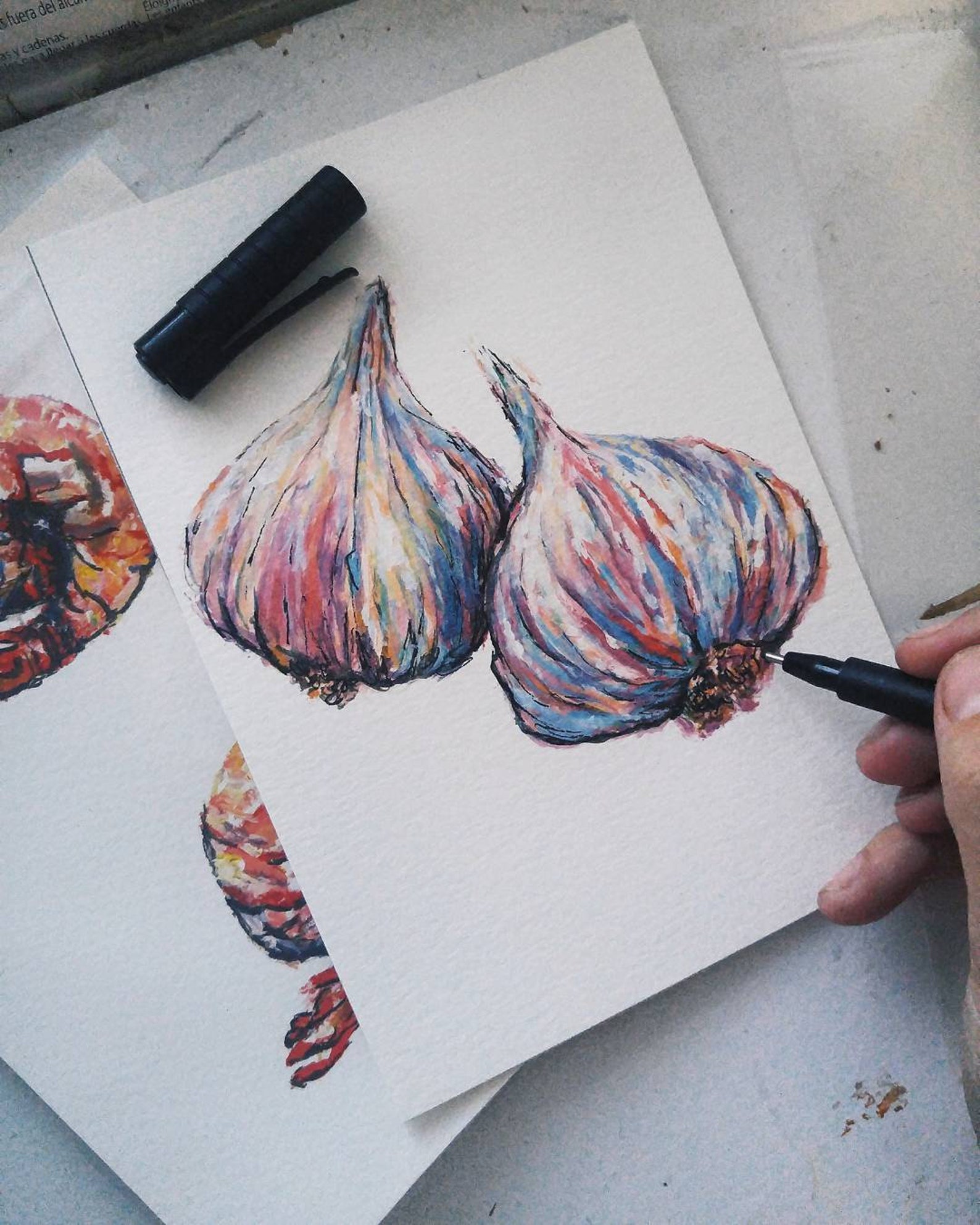 Garlic Hand-painted Print // Food Painting Garlic Art - Etsy Australia