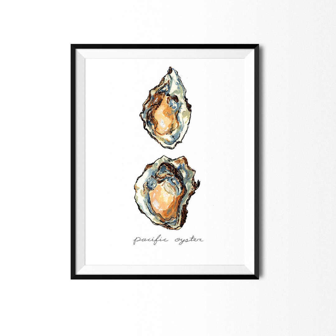 Oysters Print, Food Illustration, Oyster Art, Kitchen Art, Oyster Shell ...