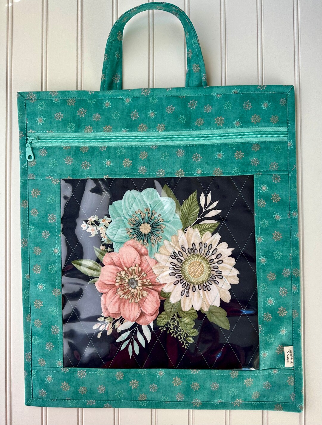 Large Quilted Project Bag With Handle / 17 X 14.5 / Vinyl Project Bag ...