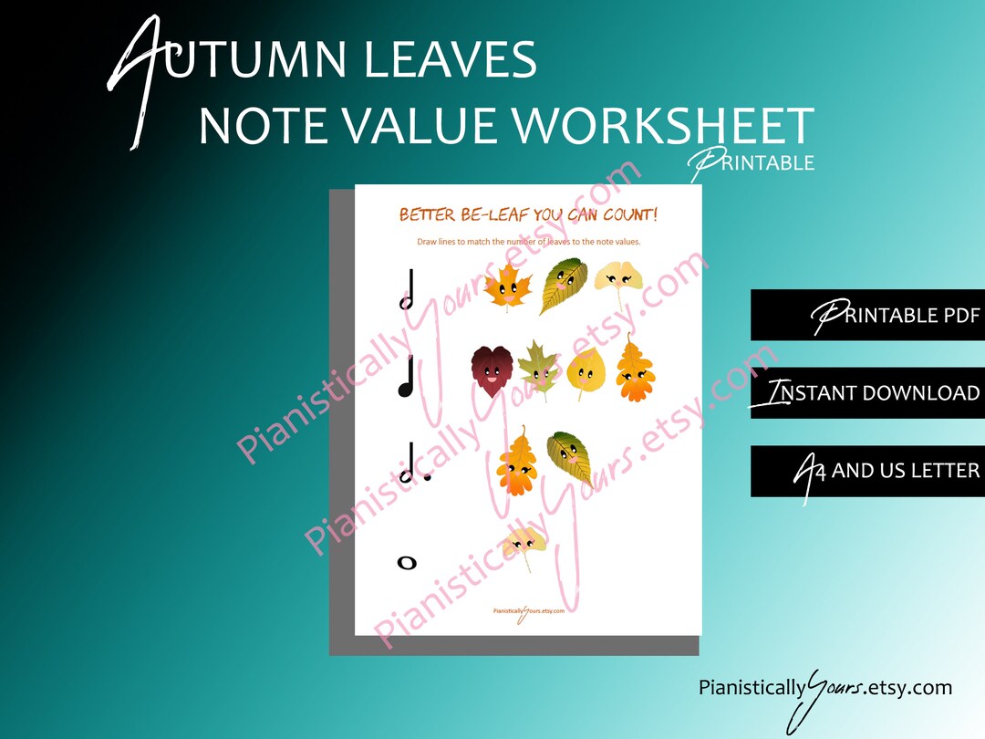 Autumn Leaves Note Values Worksheet – Thanksgiving Piano Activity (PDF ...