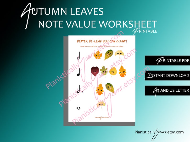 Autumn Leaves Note Values Worksheet – Thanksgiving Piano Activity (PDF ...