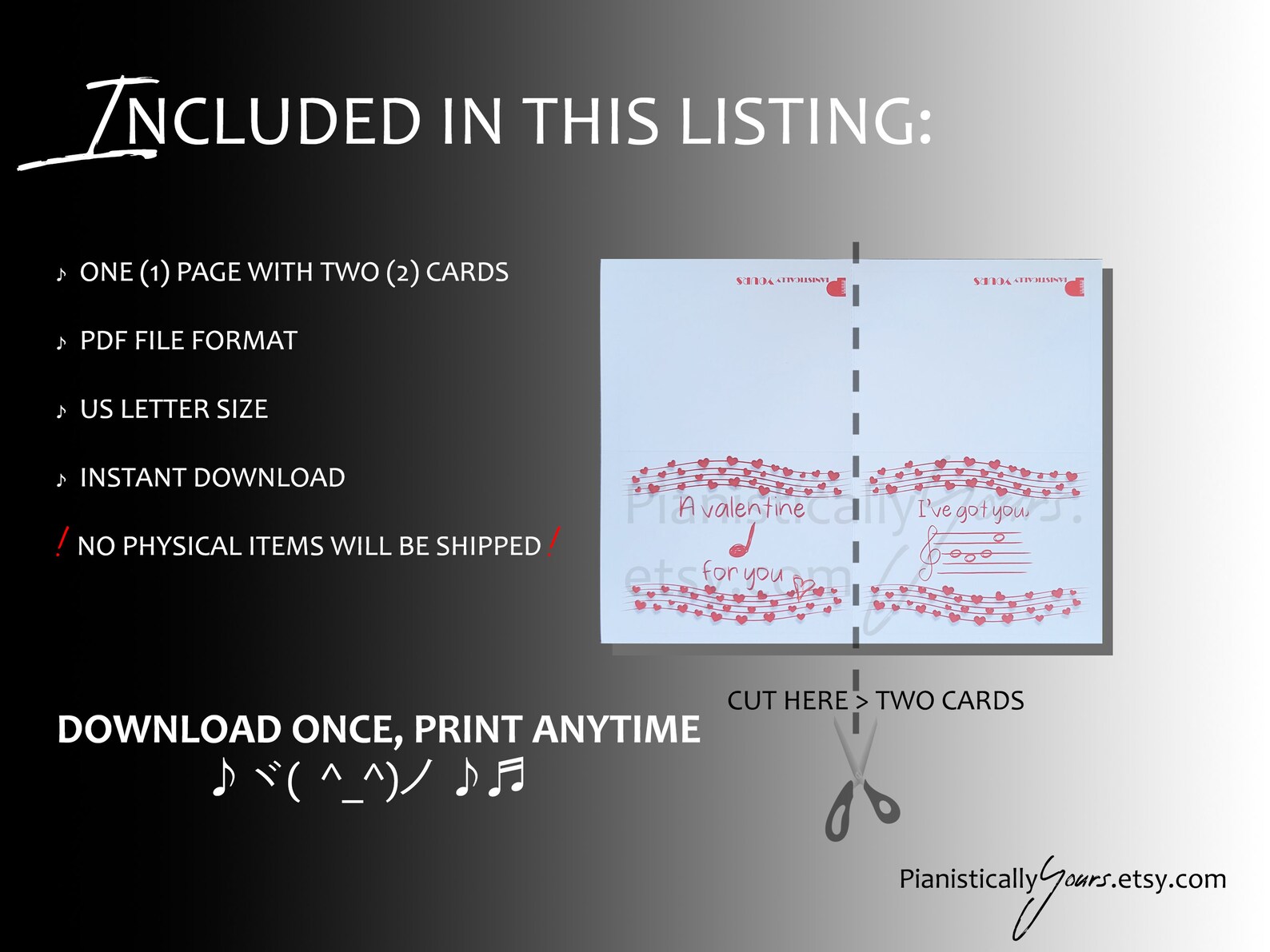 Music Theme Valentines, Cute Printable Fun Hand-drawn With Charming ...