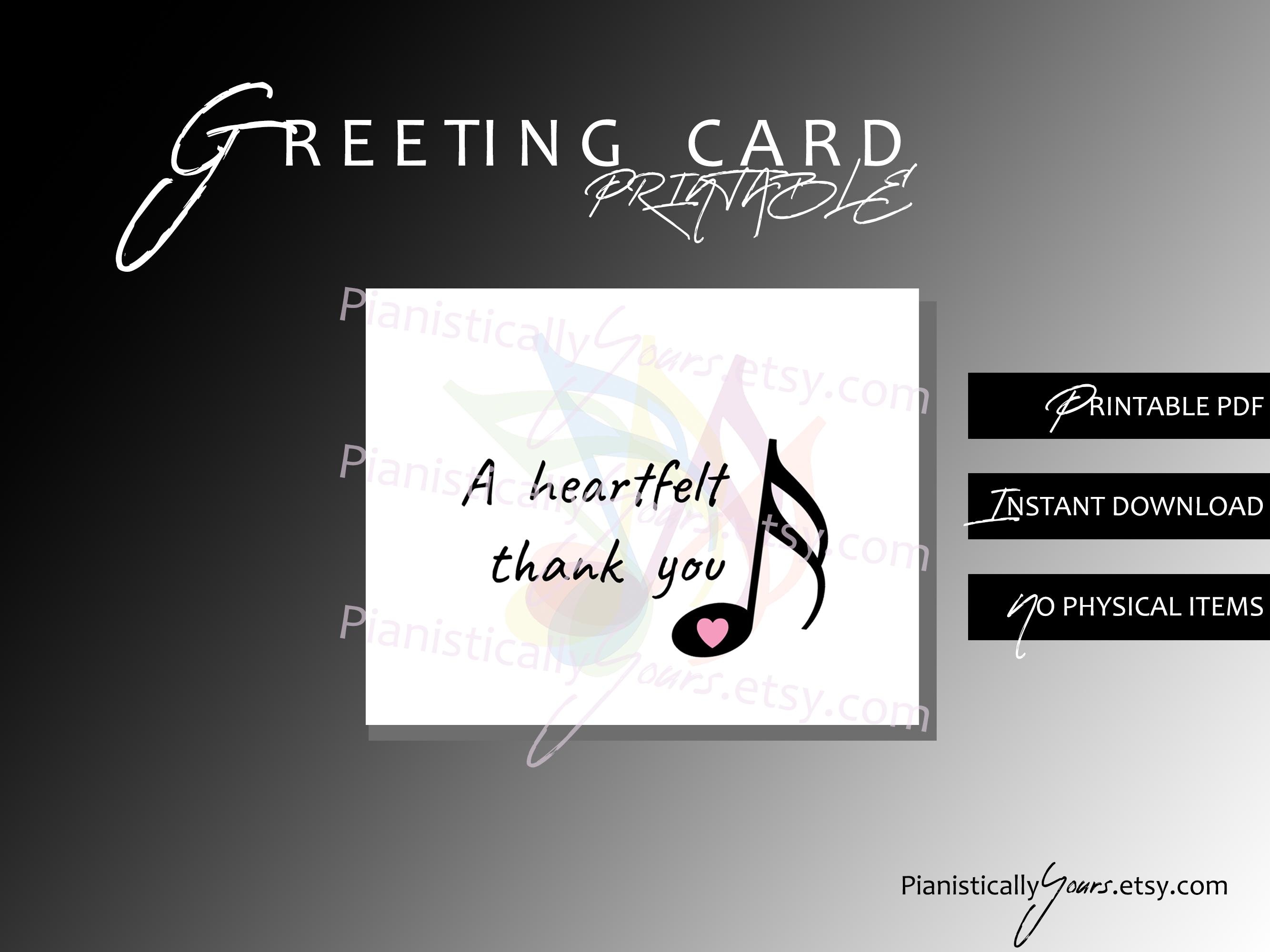 Cute Printable THANK YOU CARDS for Music Lovers, Music Theme Inspired ...