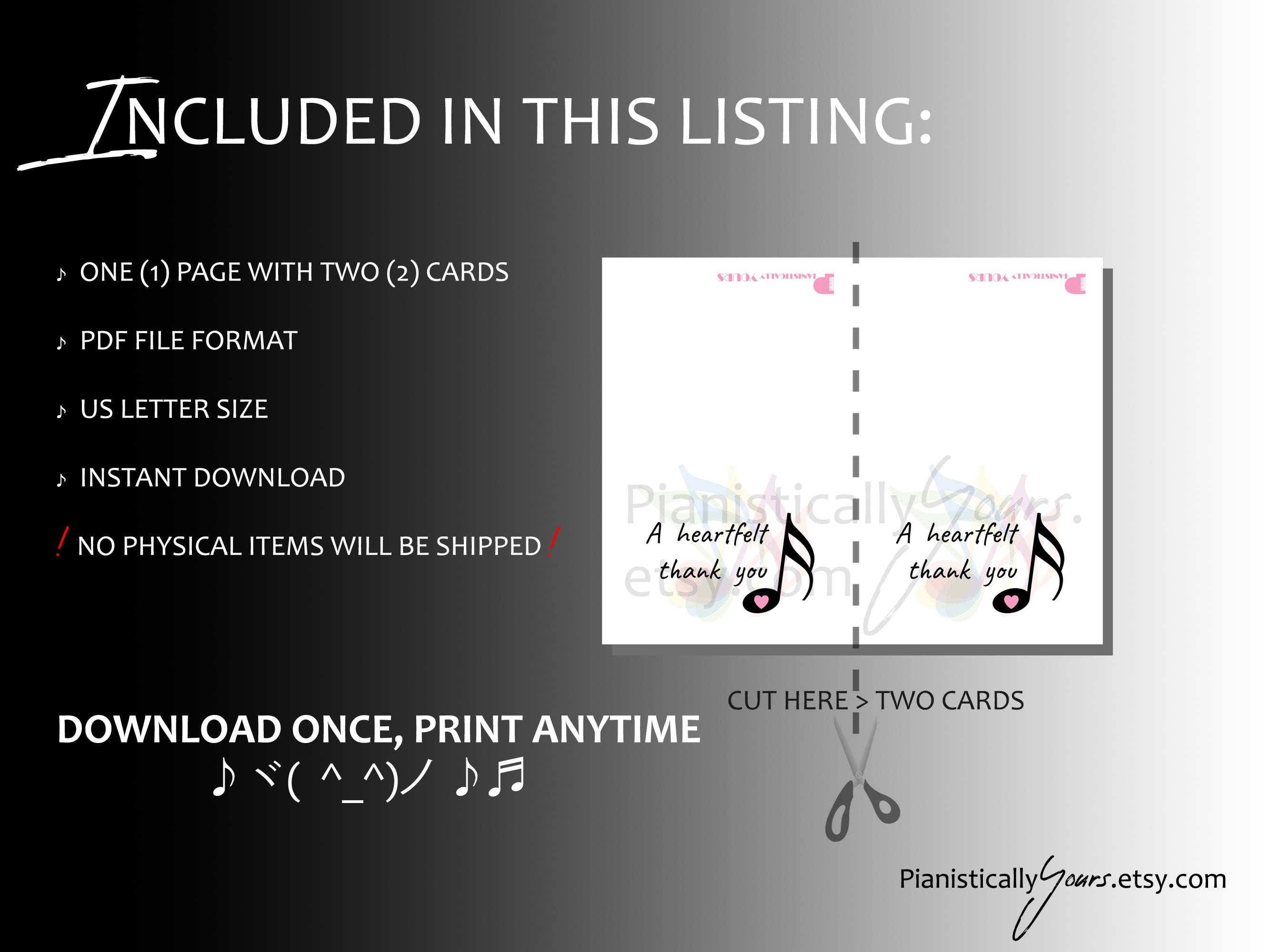 Cute Printable THANK YOU CARDS for Music Lovers, Music Theme Inspired ...