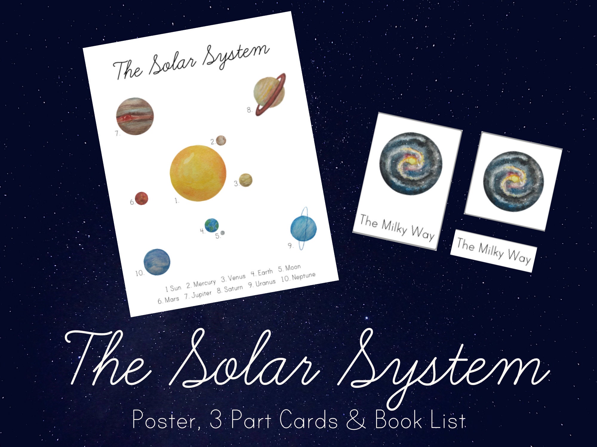 Solar System Poster & Montessori 3 Part Cards Printable PDF - Etsy Canada