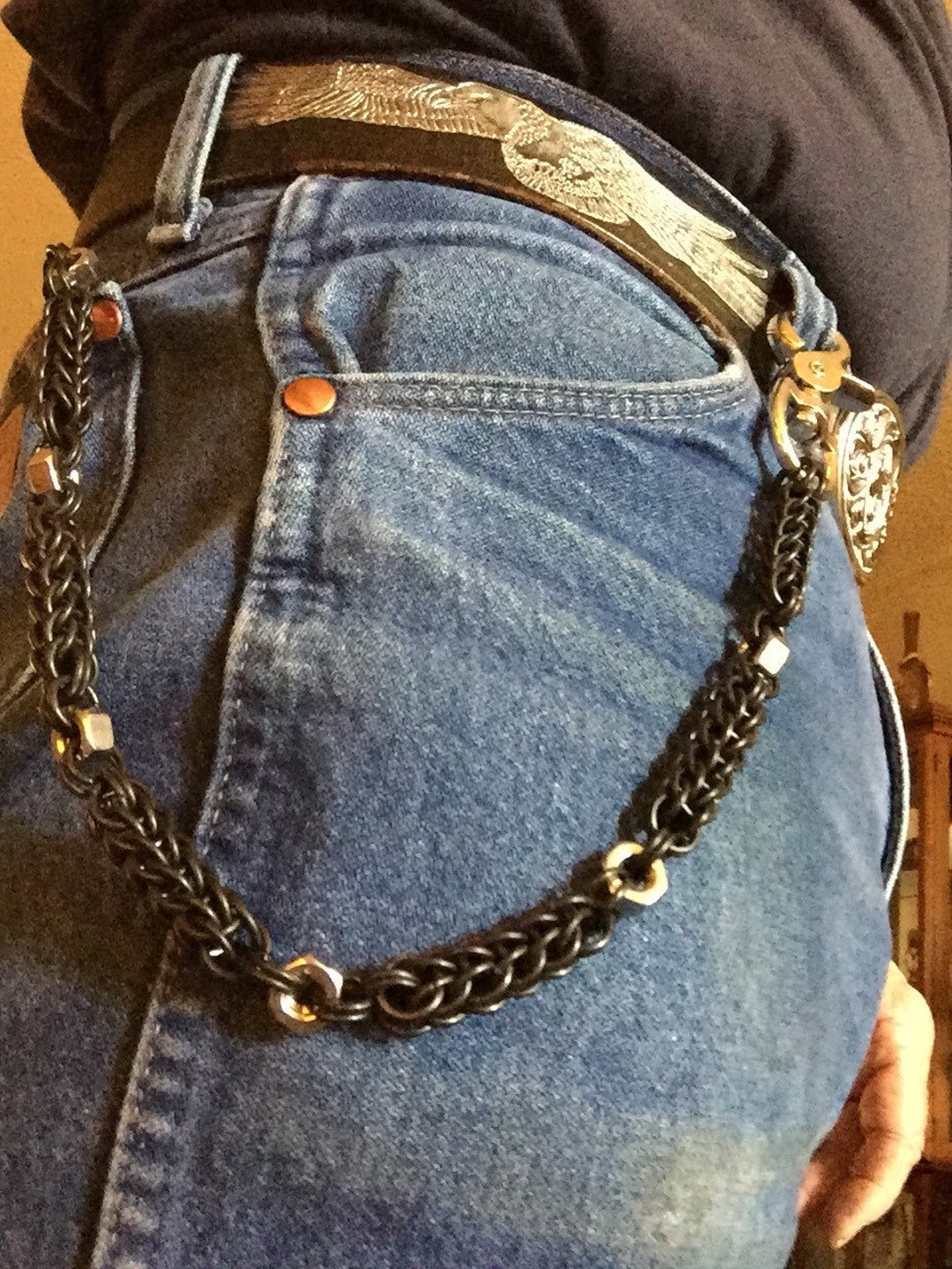 Chainmaille, Wallet Chain, Full Persian, Hex Chain, Black Stainless - Etsy