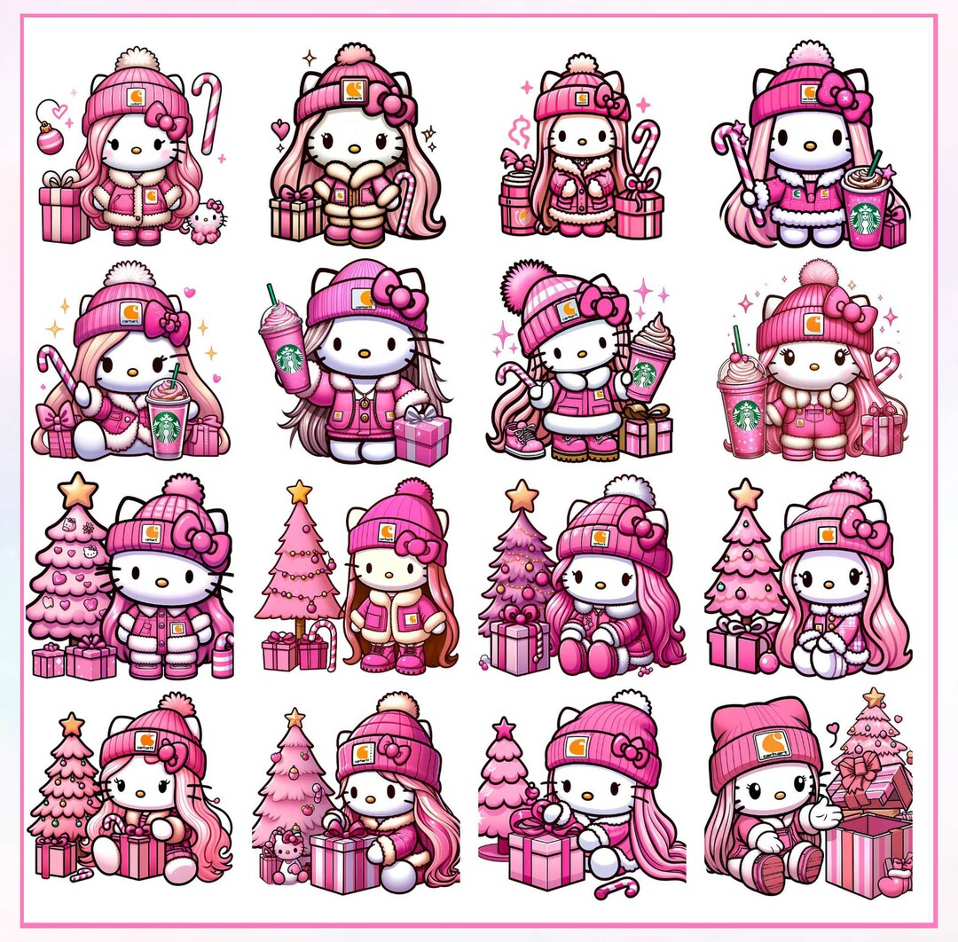 Hello Christmas Kitty PNG Kitty Christmas SVG Pink - Etsy