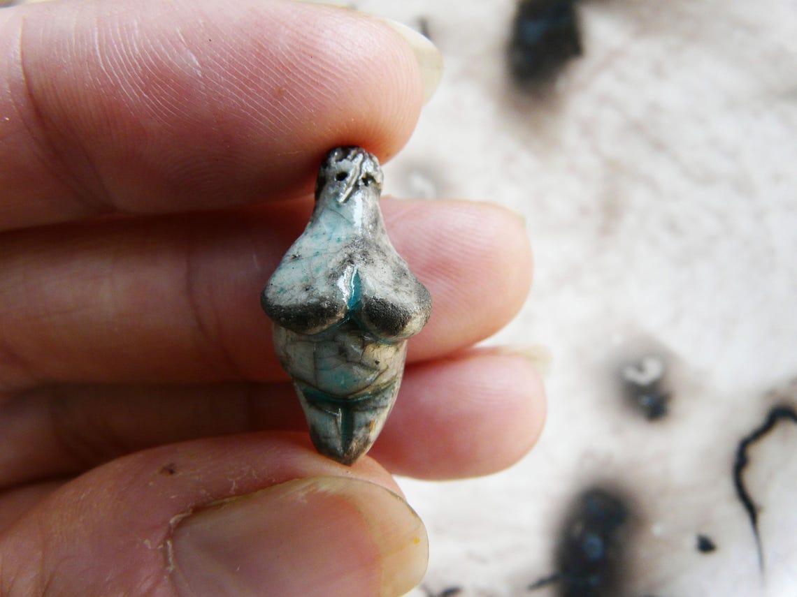 Prehistoric Goddess Pearl Pendant Rustic Raku Enameled Turquoise Blue ...