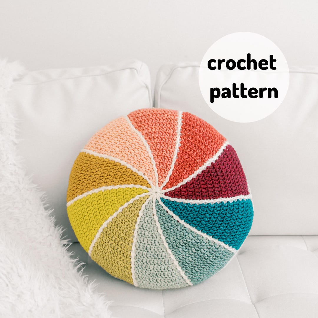 Crochet Pillow PATTERN // Color Wheel Pillow, Round Pillow Cover ...