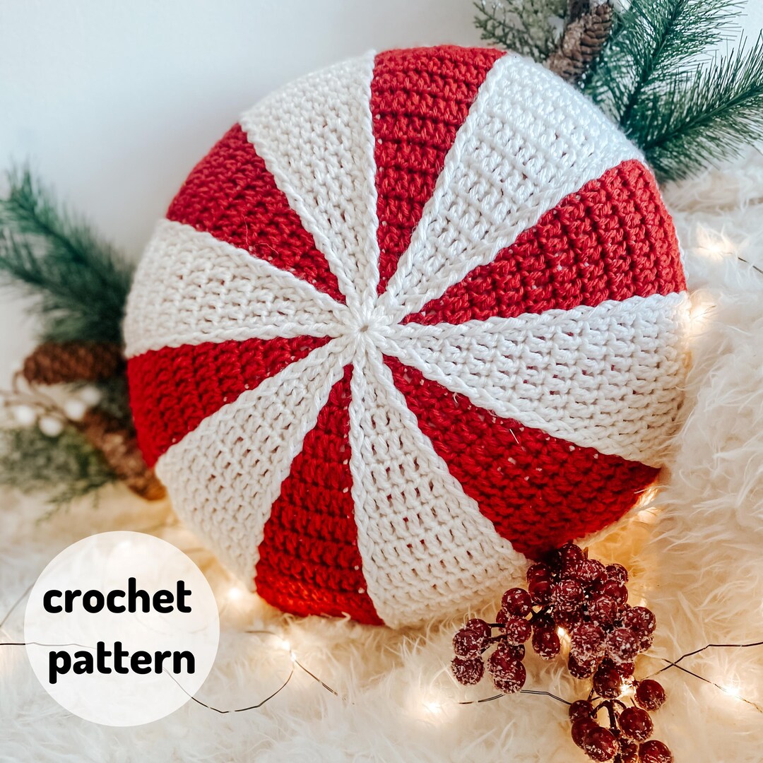 Crochet Pillow PATTERN // Peppermint Wheel Pillow, Round Pillow Cover ...