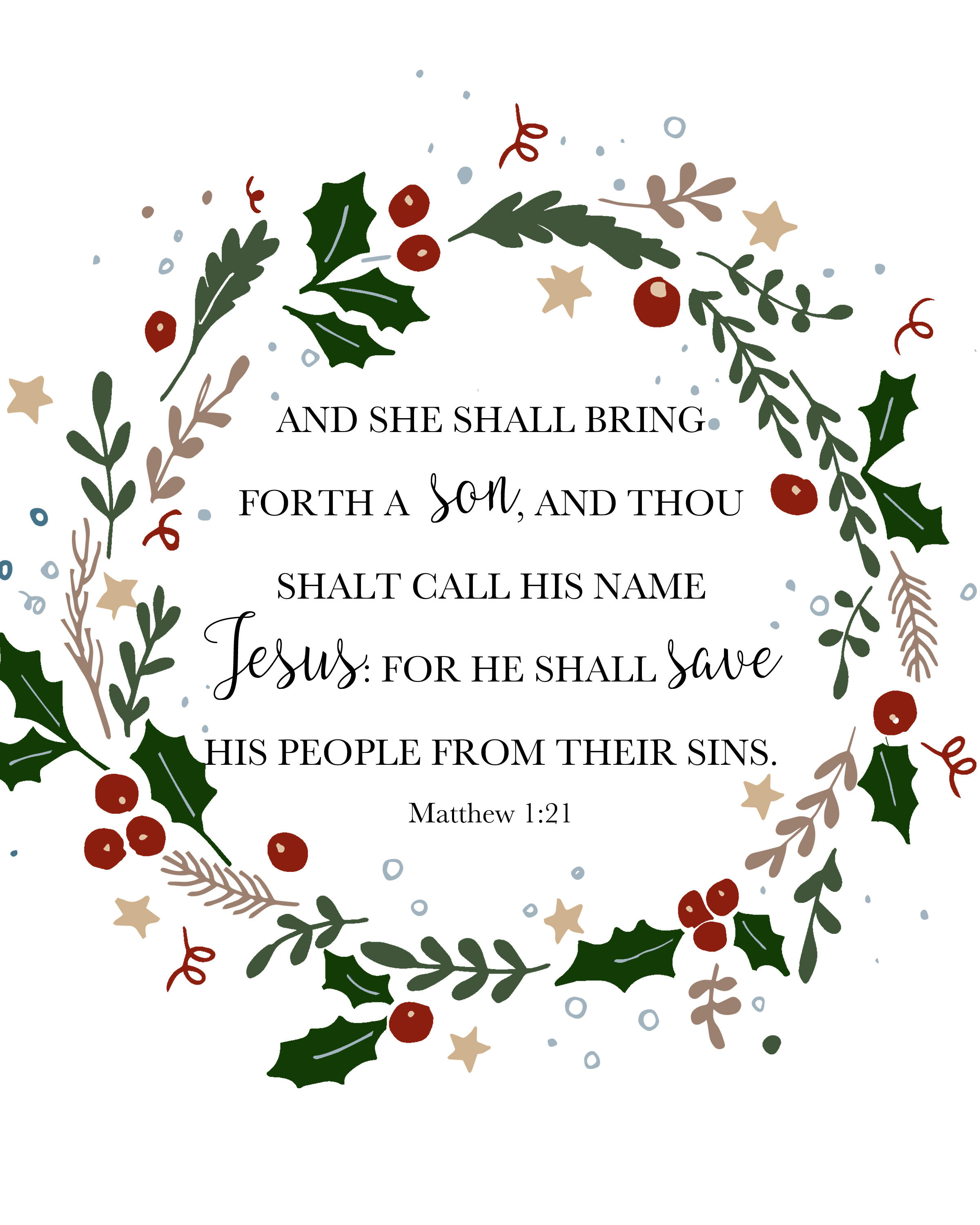 Matthew 1:21 Scripture Wall Art / Printable / KJV / Wall Decor / Bible ...