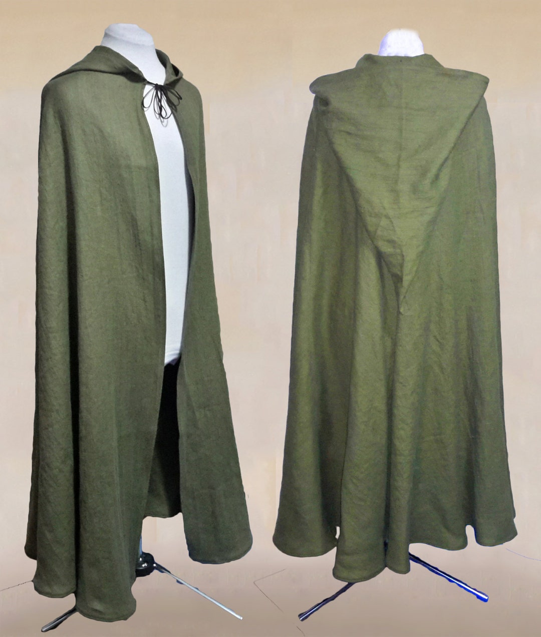 Linen Hooded Cloak: EXTRA LONG, Half Circle - Renaissance LARP Costume ...