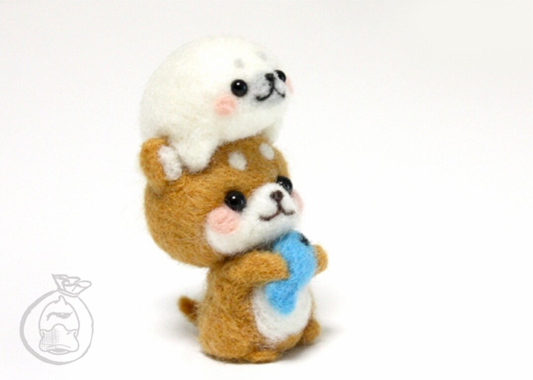 Puppy With Seal DIY Felting Kit Wool Needle Felt Craft Novice Handmade ...