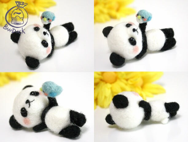 Panda With Bird Needle Felting Needle Felting Kit Wool Felt - Etsy