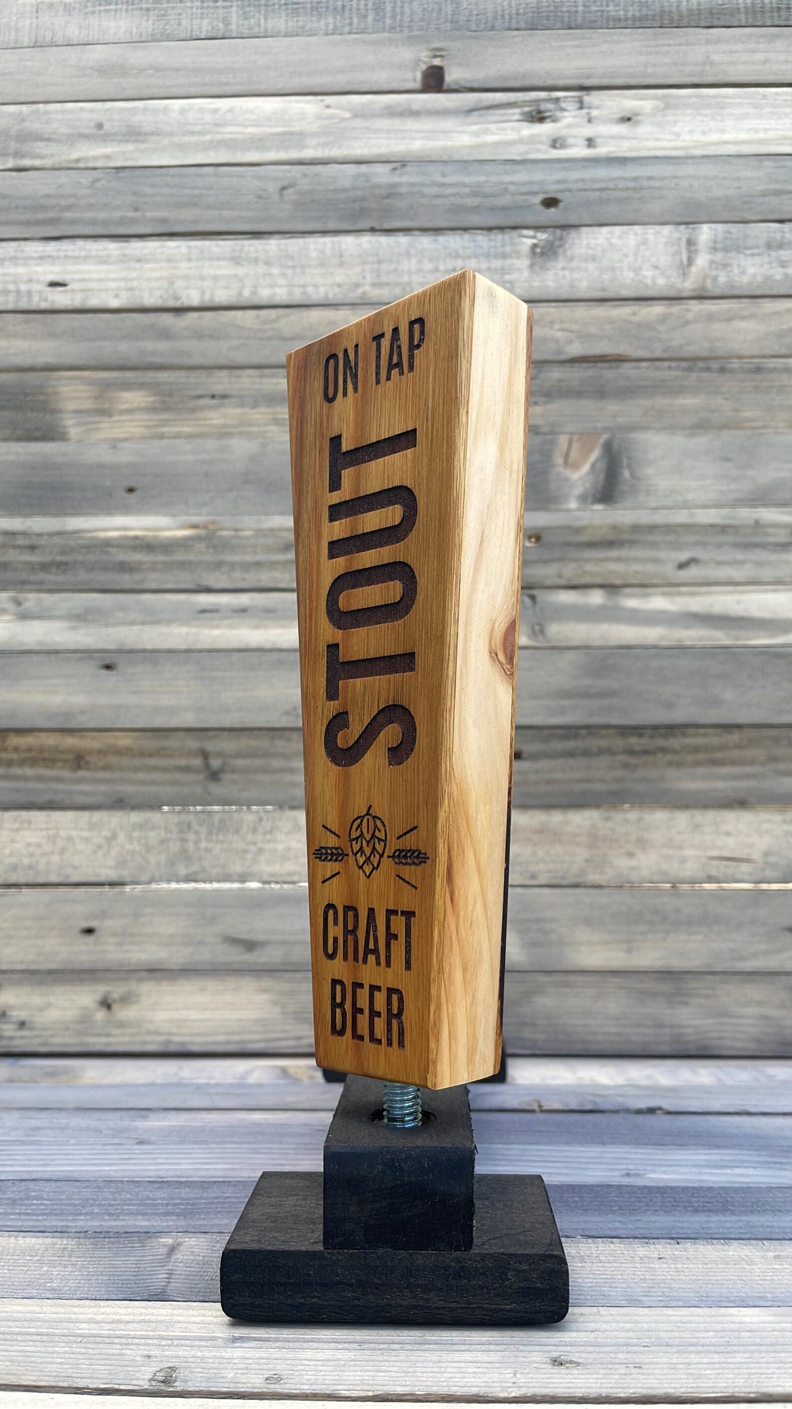 Stout Canary Wood and Pallet Wood Tap Handle With Laser Engraved Custom ...