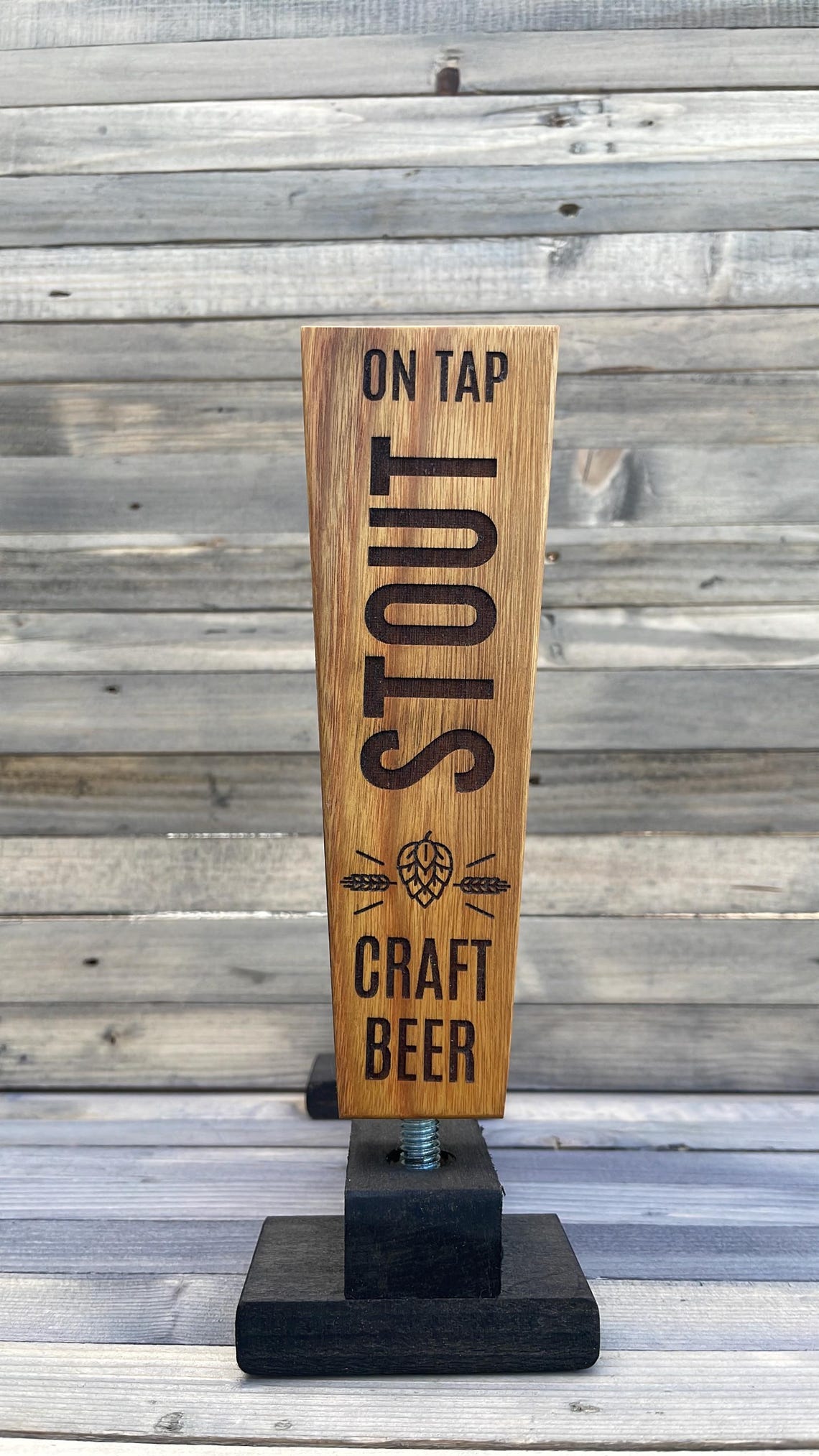 Stout Canary Wood and Pallet Wood Tap Handle With Laser Engraved Custom ...