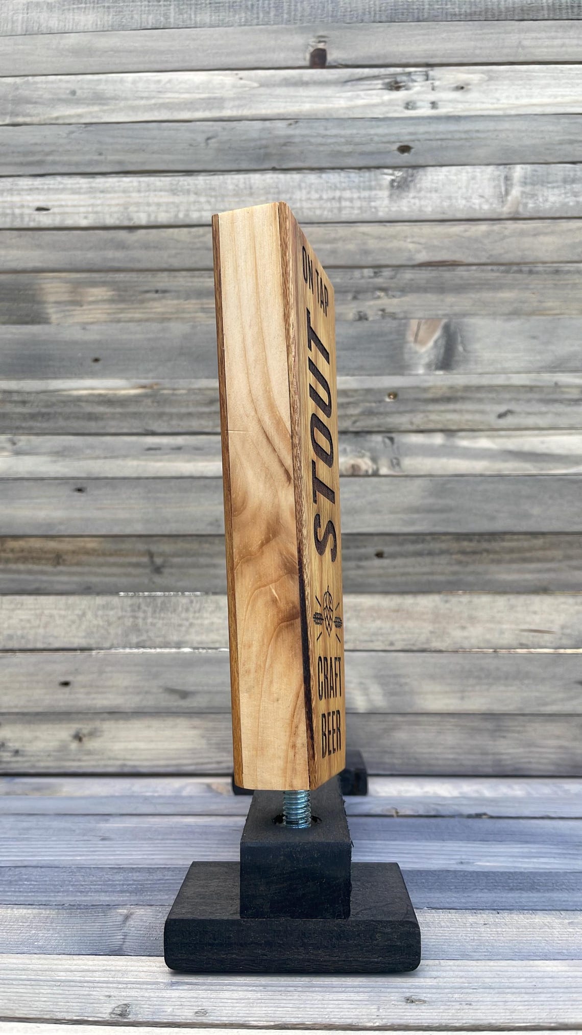 Stout Canary Wood and Pallet Wood Tap Handle With Laser Engraved Custom ...