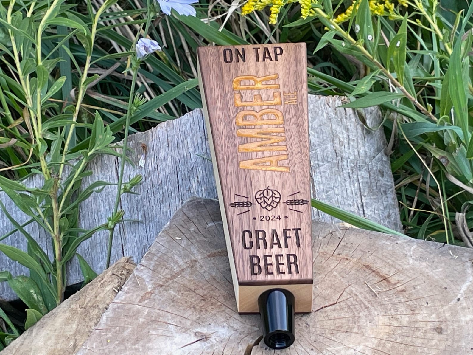 Amber Ale Walnut and Pallet Wood Tap Handle With Laser Engraved Custom ...