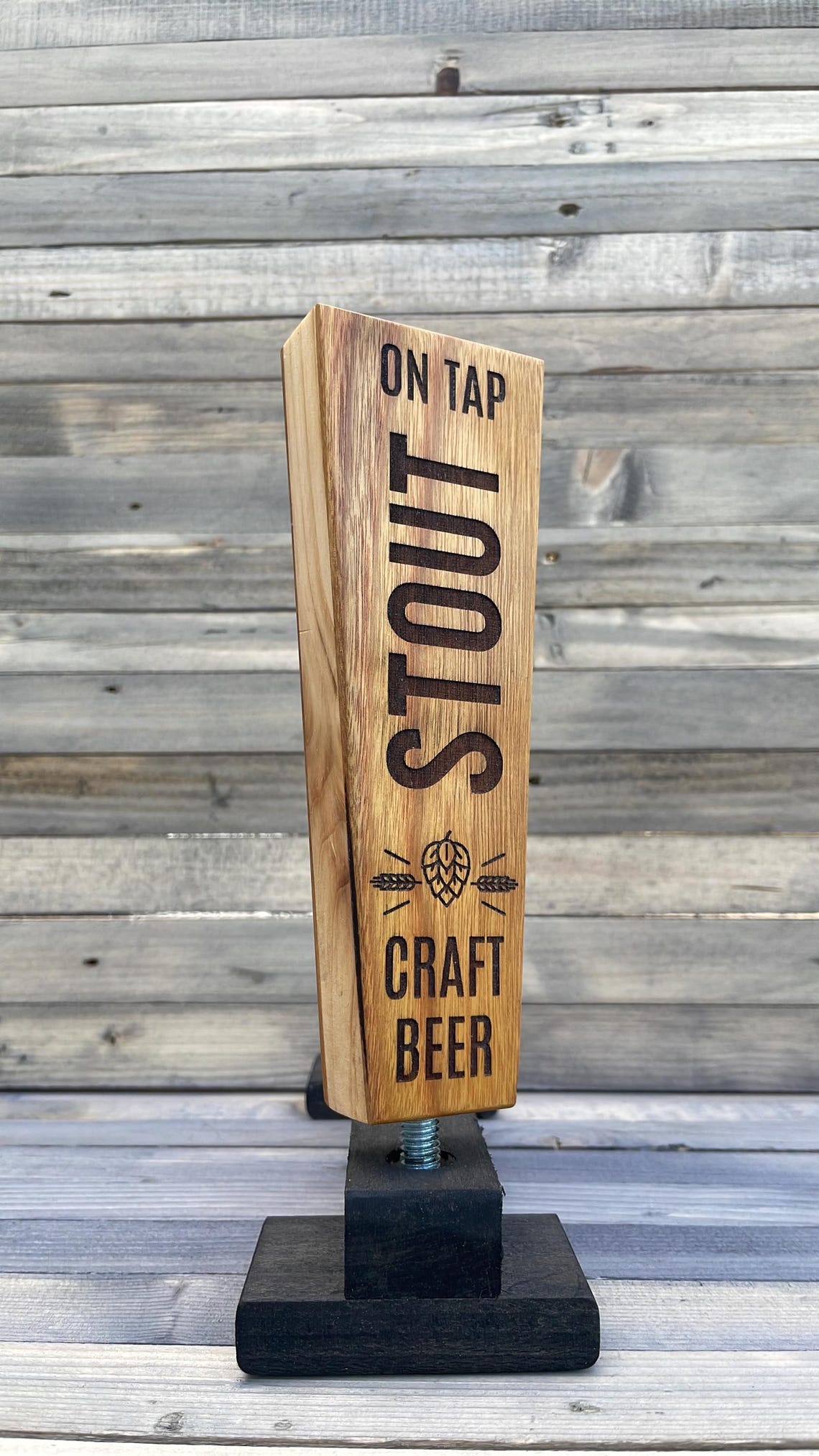 Stout Canary Wood and Pallet Wood Tap Handle With Laser Engraved Custom ...