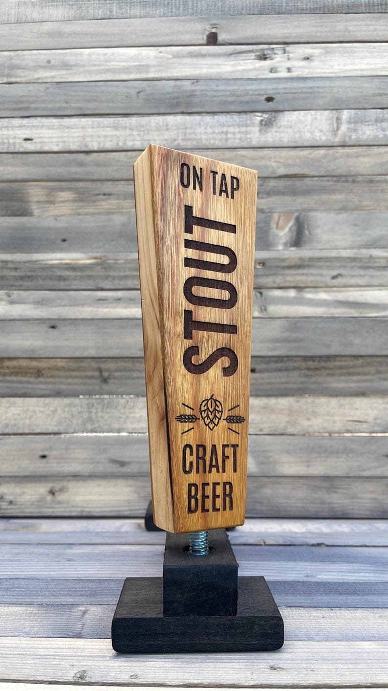 Stout Canary Wood and Pallet Wood Tap Handle With Laser Engraved Custom ...
