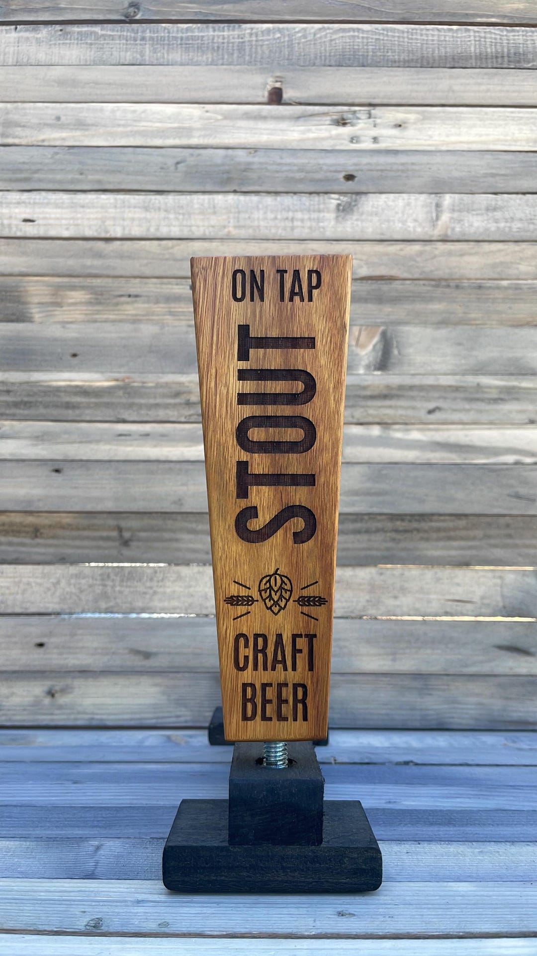 Stout Canary Wood and Pallet Wood Tap Handle With Laser Engraved Custom ...
