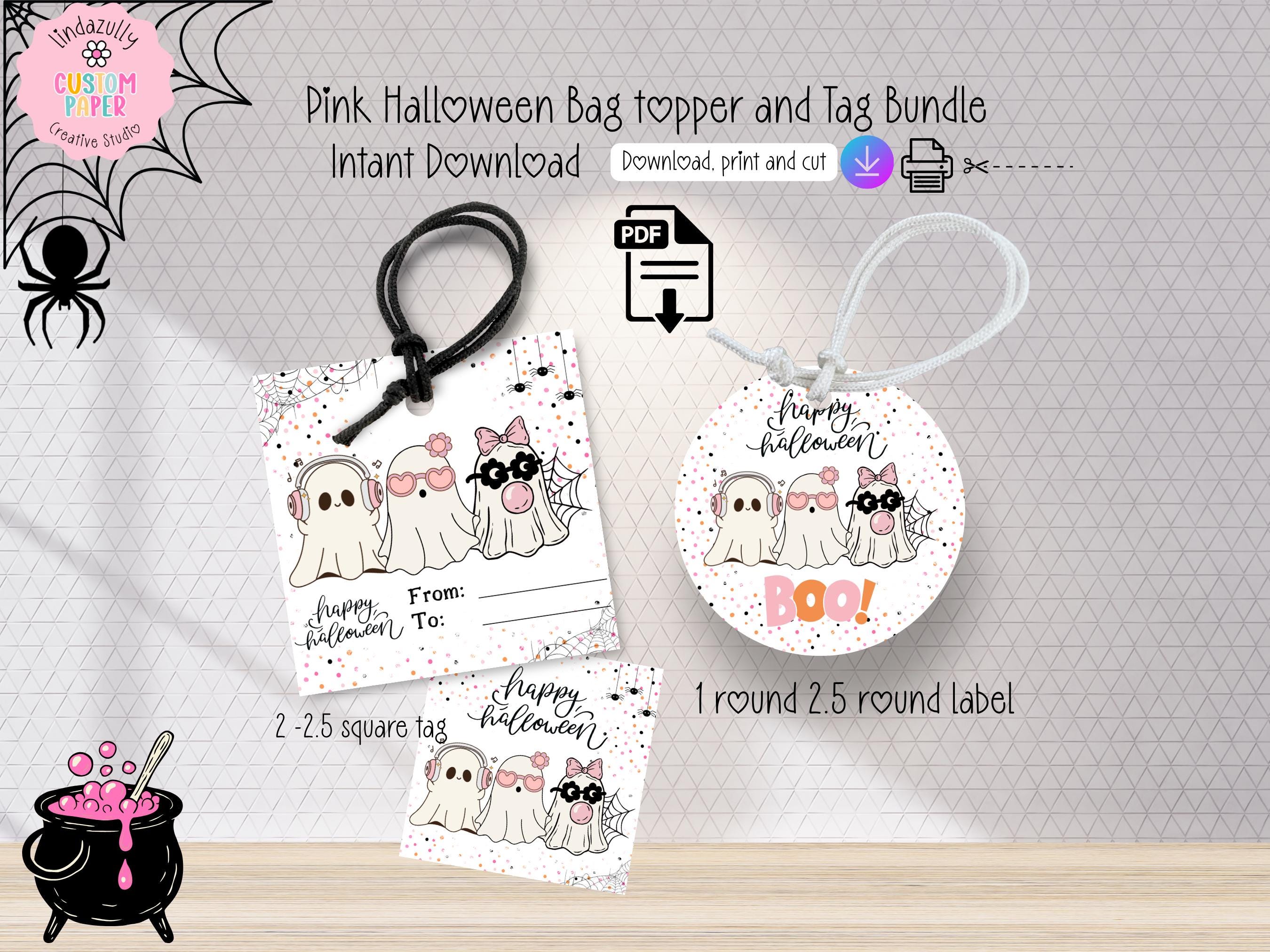 Pink Halloween Treat Bag Toppers & Tags: Spooky Packaging (PDF Download ...