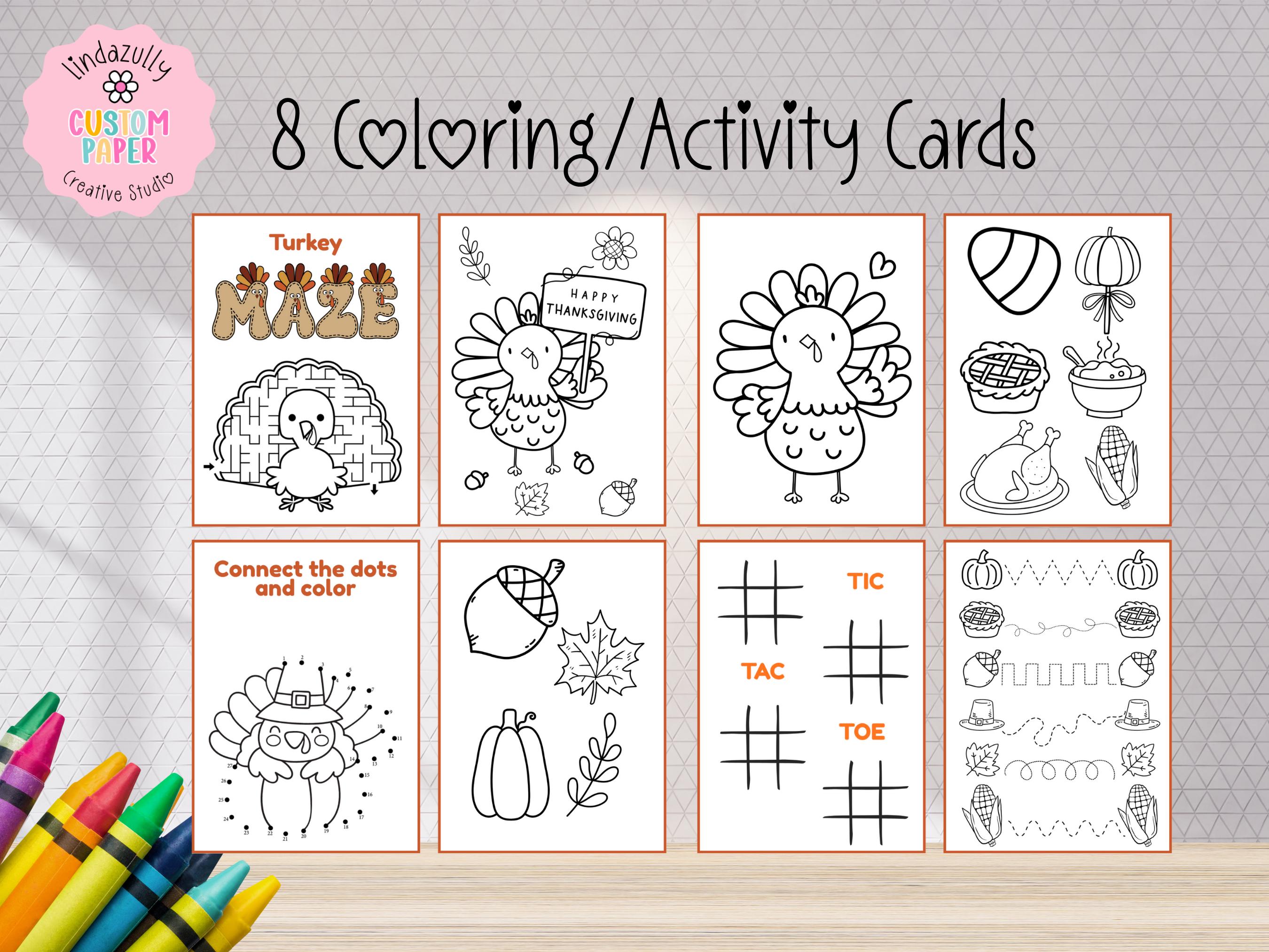 Thanksgiving Coloring Card Kit| Kids Party Favor| Fall Activity Kit ...