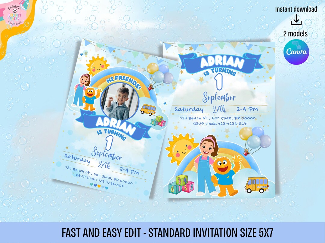 Preschool Birthday Invitation \ Blue Theme Party Printable | Editable ...