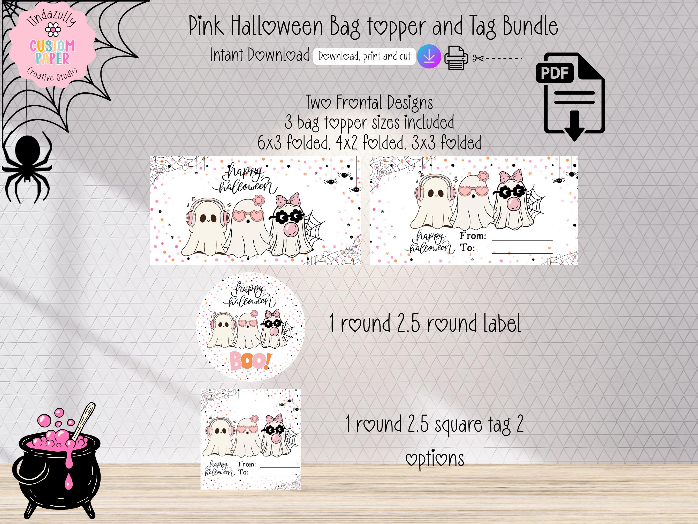 Pink Halloween Treat Bag Toppers & Tags: Spooky Packaging (PDF Download ...