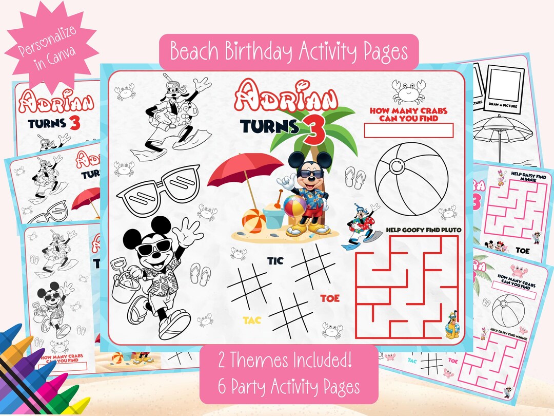 Editable Beach Mouse Activity Pack | Personalized Birthday Activity ...