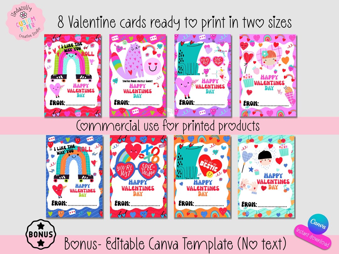 Valentine Cards Printable Bundle | Classroom Valentines| Non-editable ...