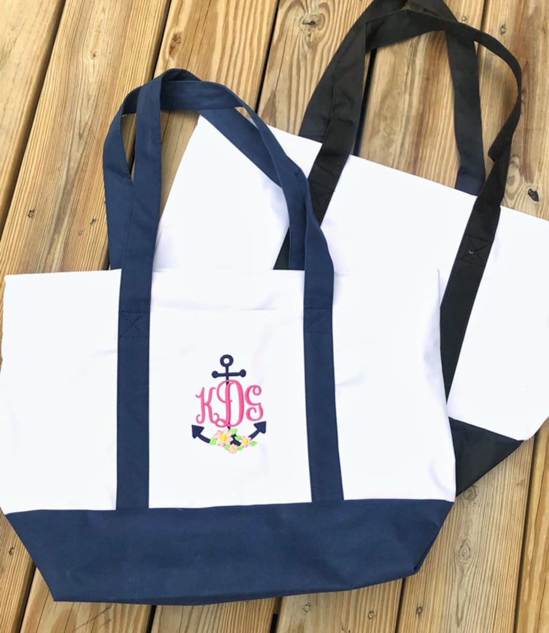 Monogram Anchor Beach Tote Bag Personalized Beach Bag With Zipper ...