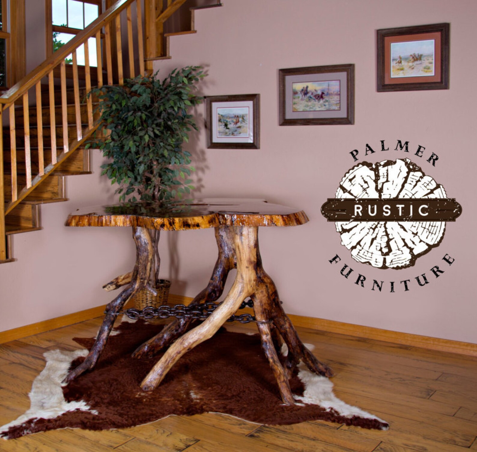 Live Edge Log Table with Chain Accents | Etsy