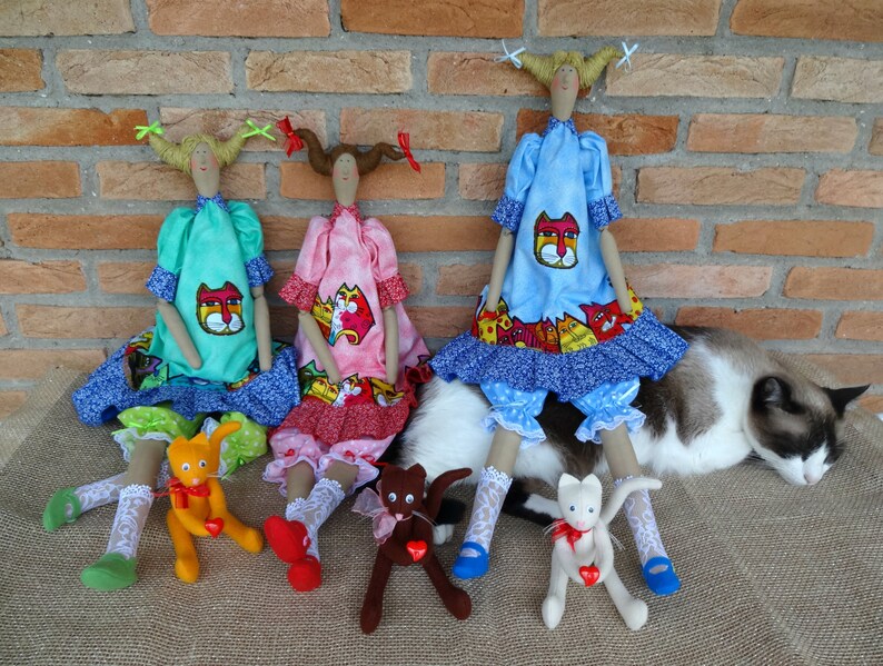 Tilda Dolls Cat Lady and Plush Cat Custom Rag Toy Handmade - Etsy