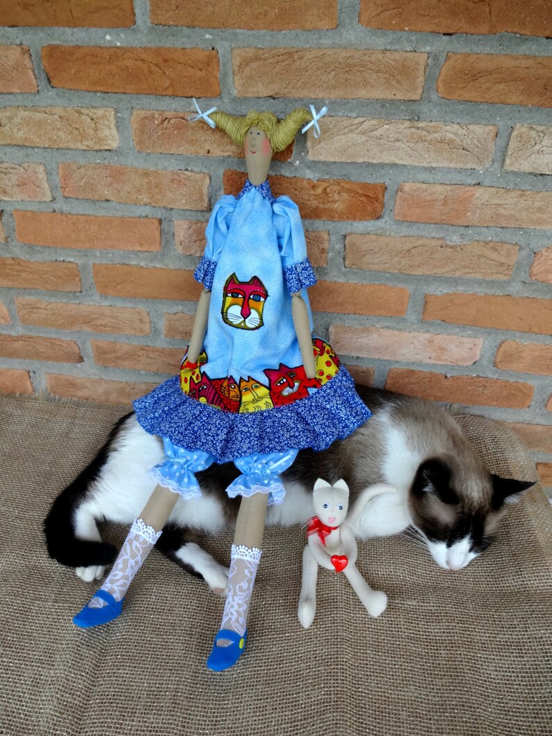 Tilda Dolls Cat Lady and Plush Cat Custom Rag Toy Handmade - Etsy
