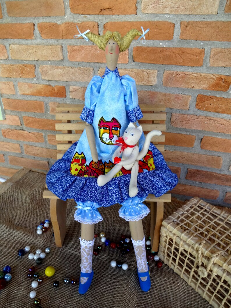 Tilda Dolls Cat Lady and Plush Cat Custom Rag Toy Handmade - Etsy