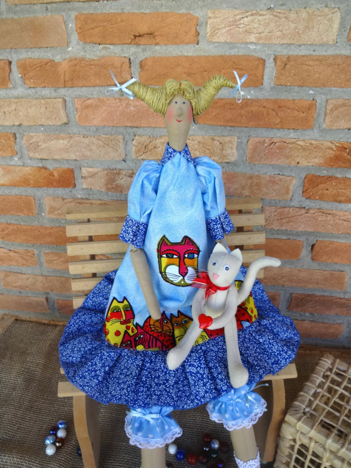 Tilda Dolls Cat Lady and Plush Cat Custom Rag Toy Handmade - Etsy