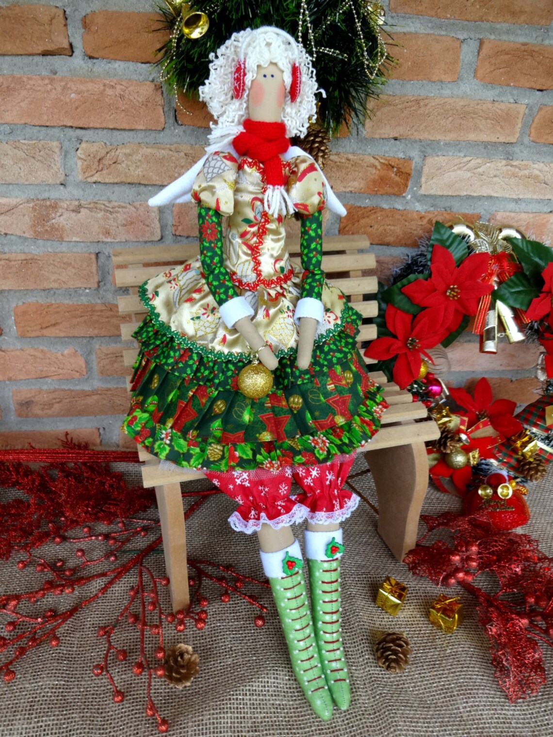 Tilda Doll Christmas Angel Custom Rag Doll Fashion OOAK Dolls Handmade ...