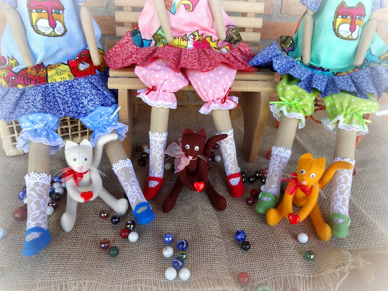 Tilda Dolls Cat Lady and Plush Cat Custom Rag Toy Handmade - Etsy