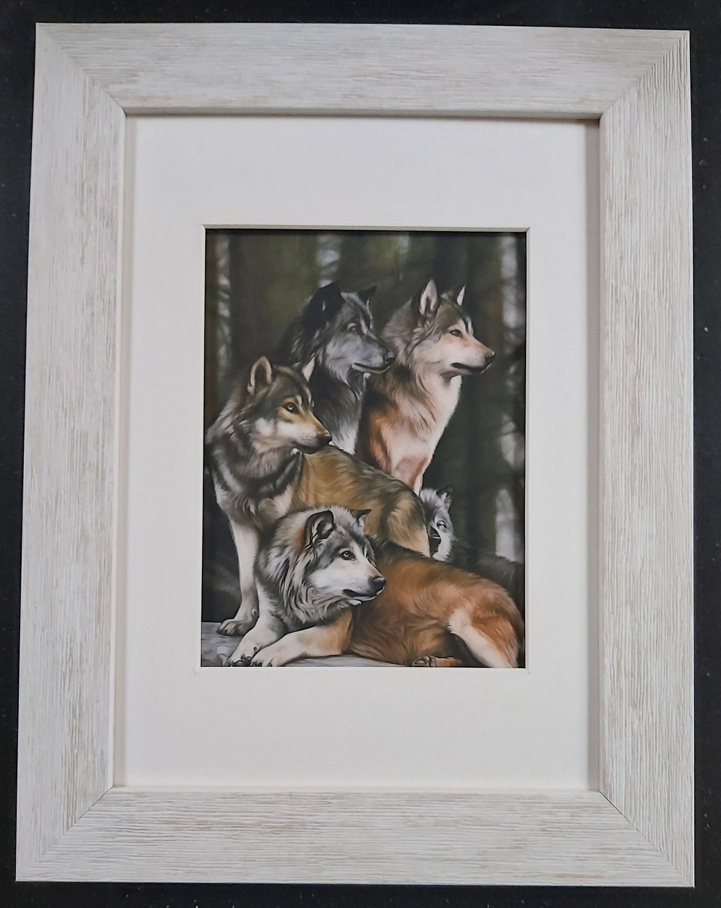 Wolf Pack Print in a White Wooden Frame - Etsy